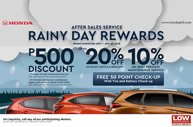 Honda Cars Philippines is offering Rainy Day Rewards after-sales ...